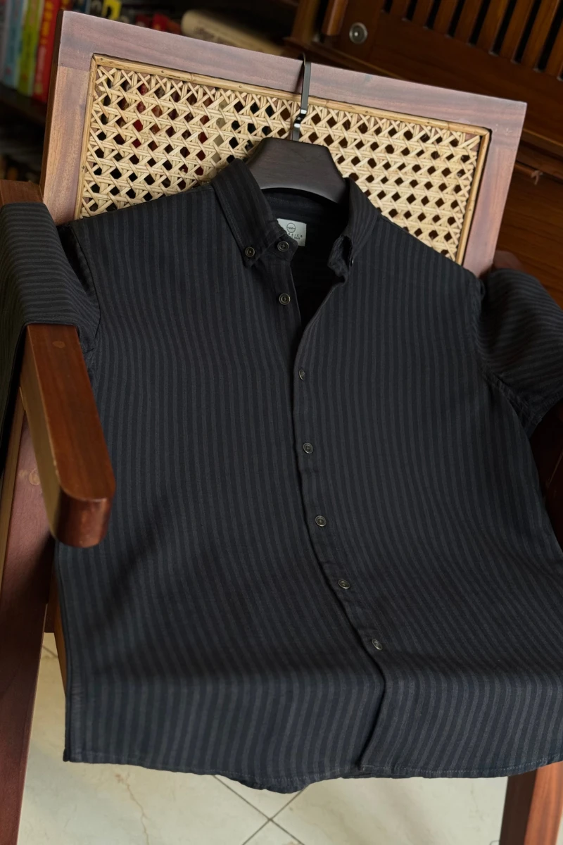 Charcoal Black with Subtle Vertical Pinstripes