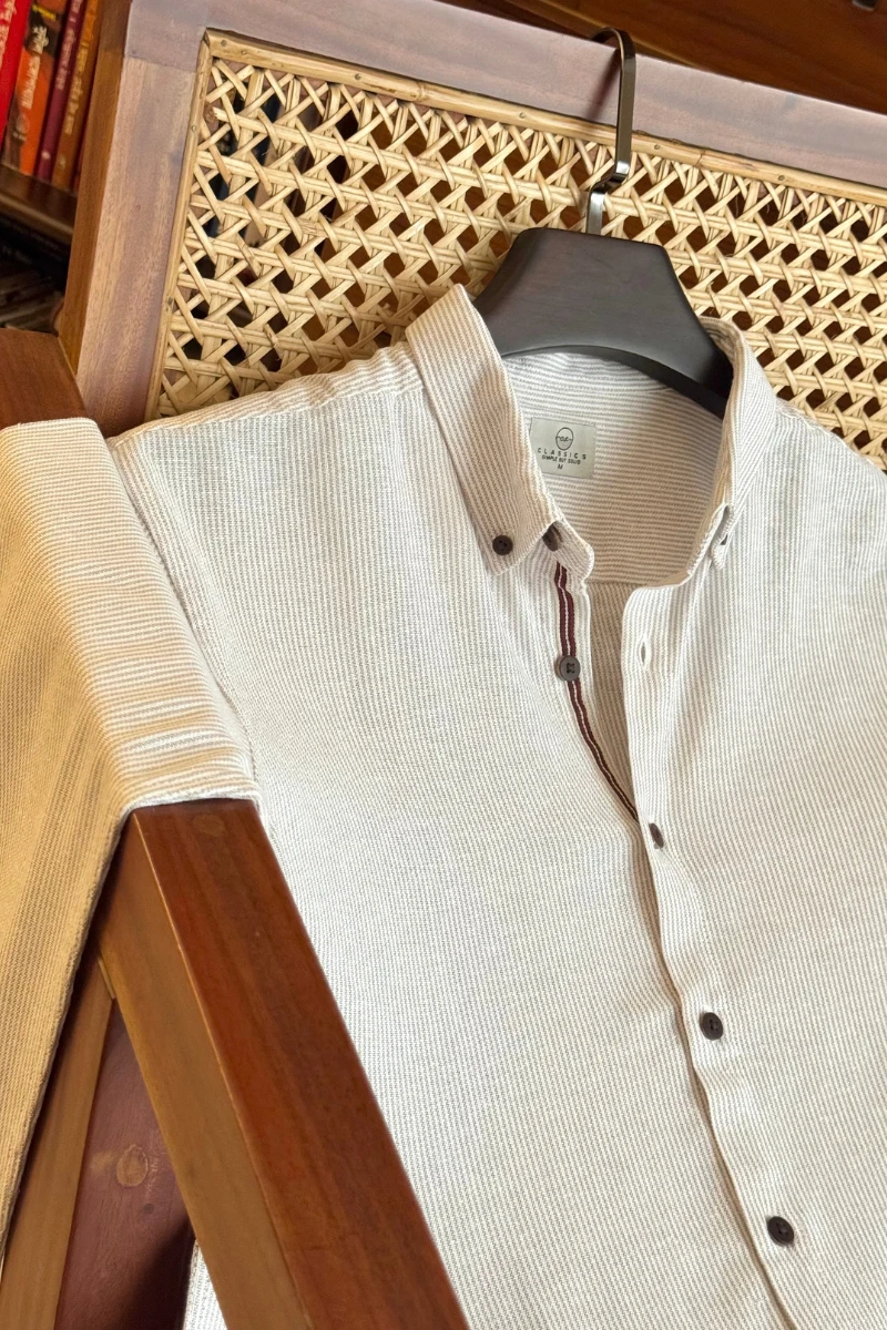 Khaki Beige With White Pinstripes